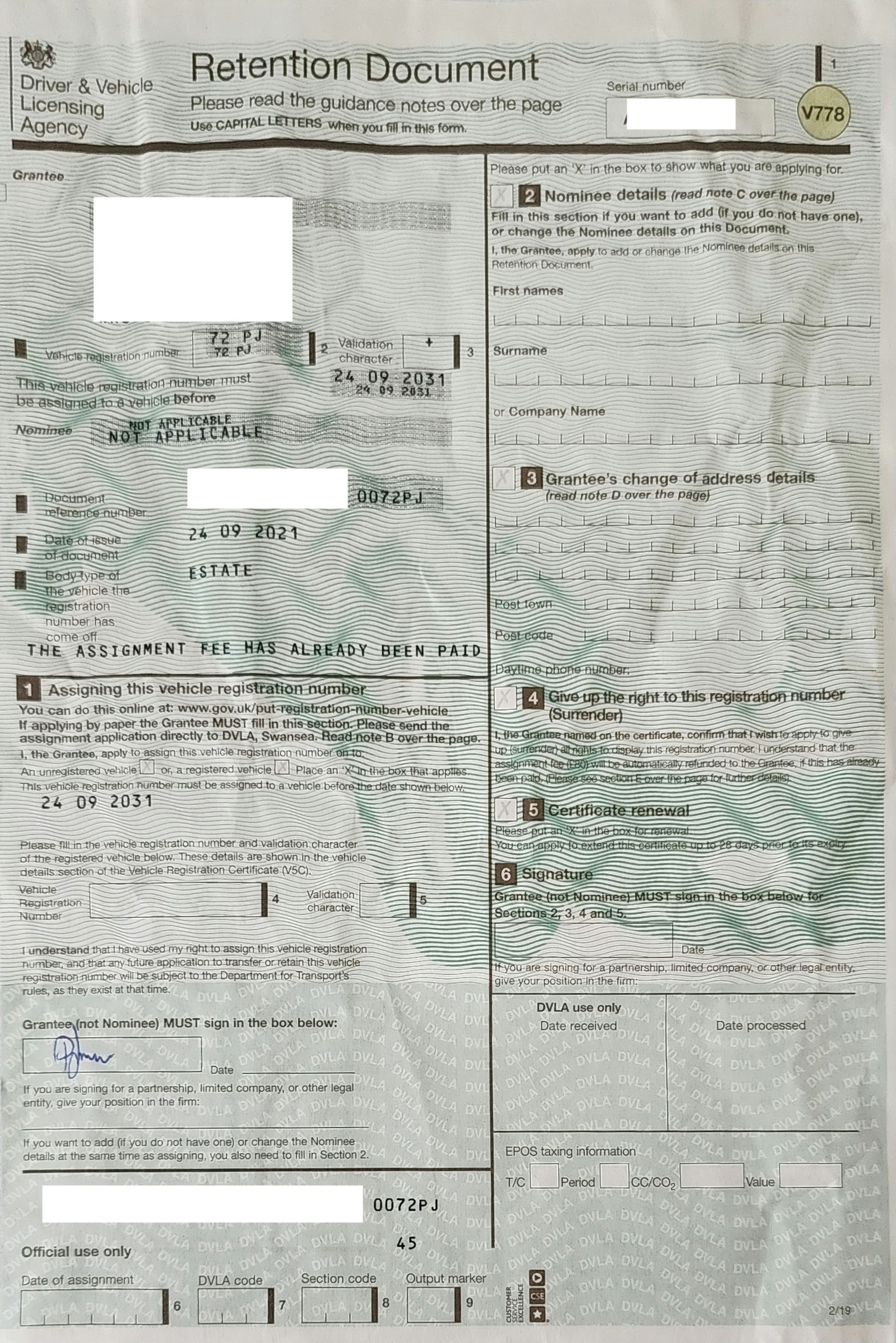 '72 PJ' - NUMBER PLATE