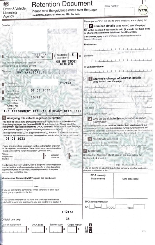 'F12 FAF' - NUMBER PLATE for sale by auctionin , United Kingdom