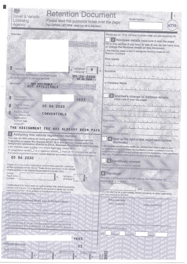 'YKH 3' - NUMBER PLATE