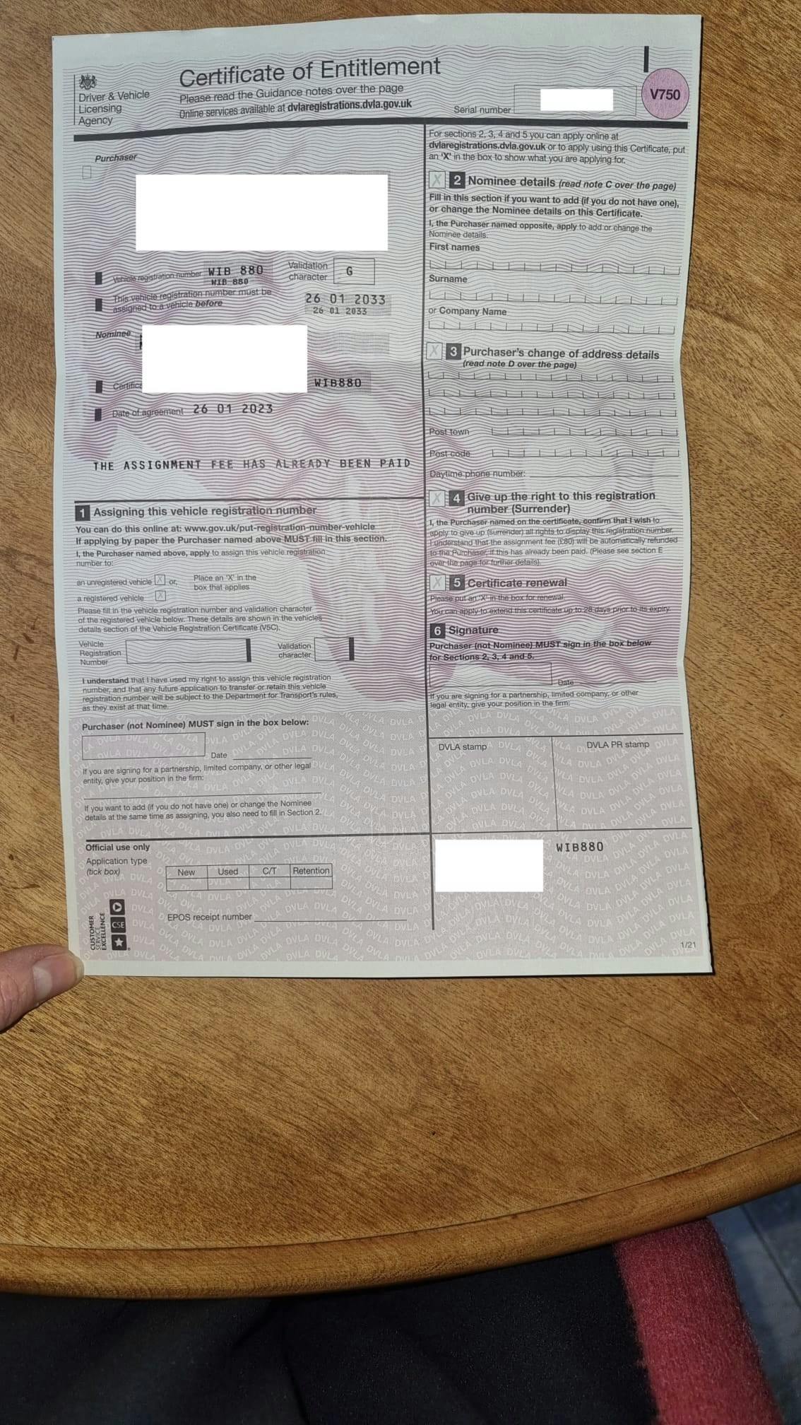 'WIB 880' - NUMBER PLATE