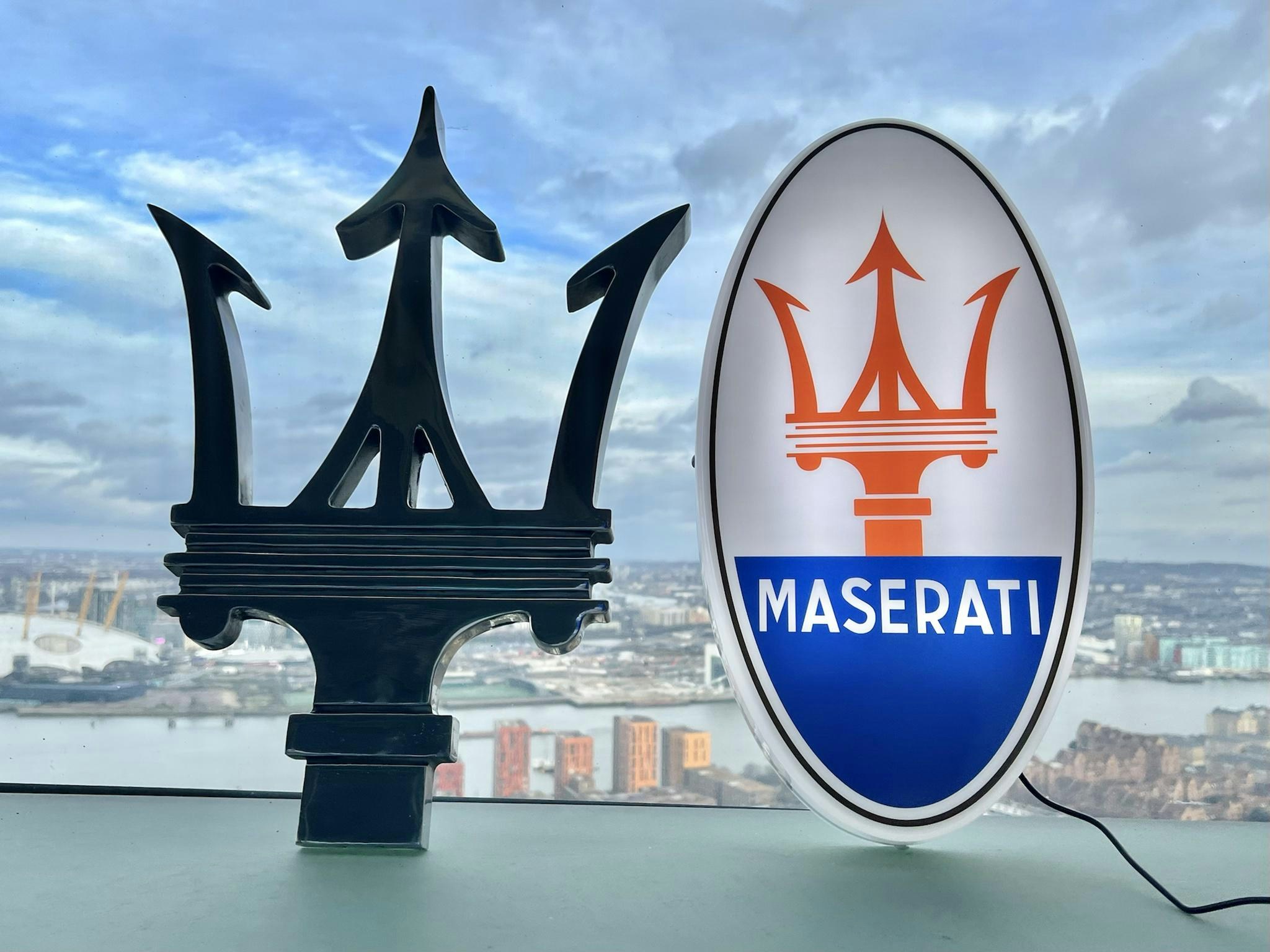 MASERATI TRIDENT AND ILLUMINATED OVAL SIGNS for sale by auction in ...