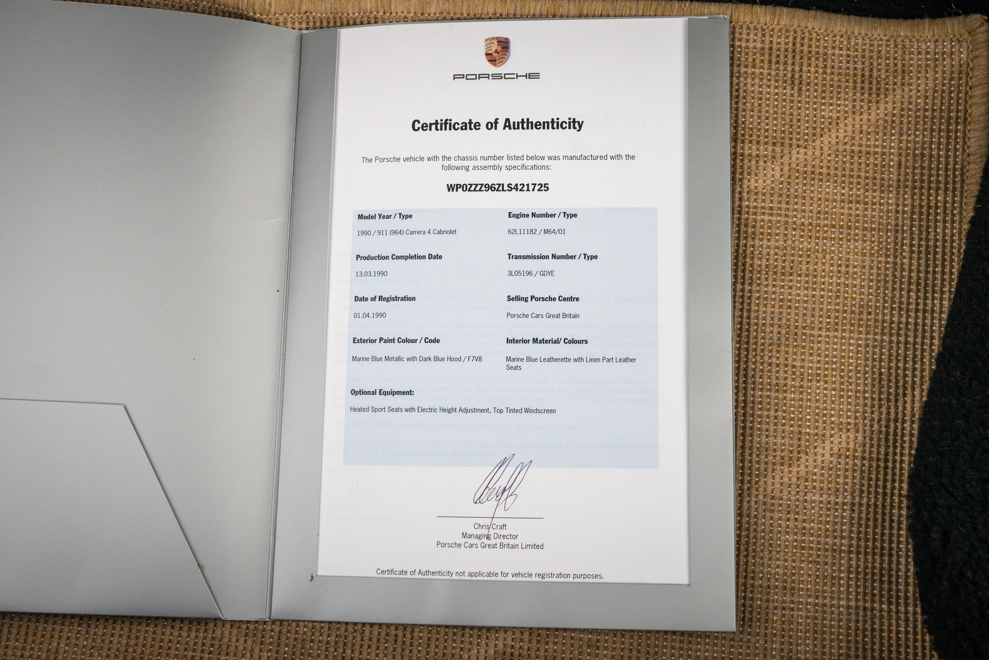 1990 PORSCHE 911 (964) CARRERA 4 CABRIOLET