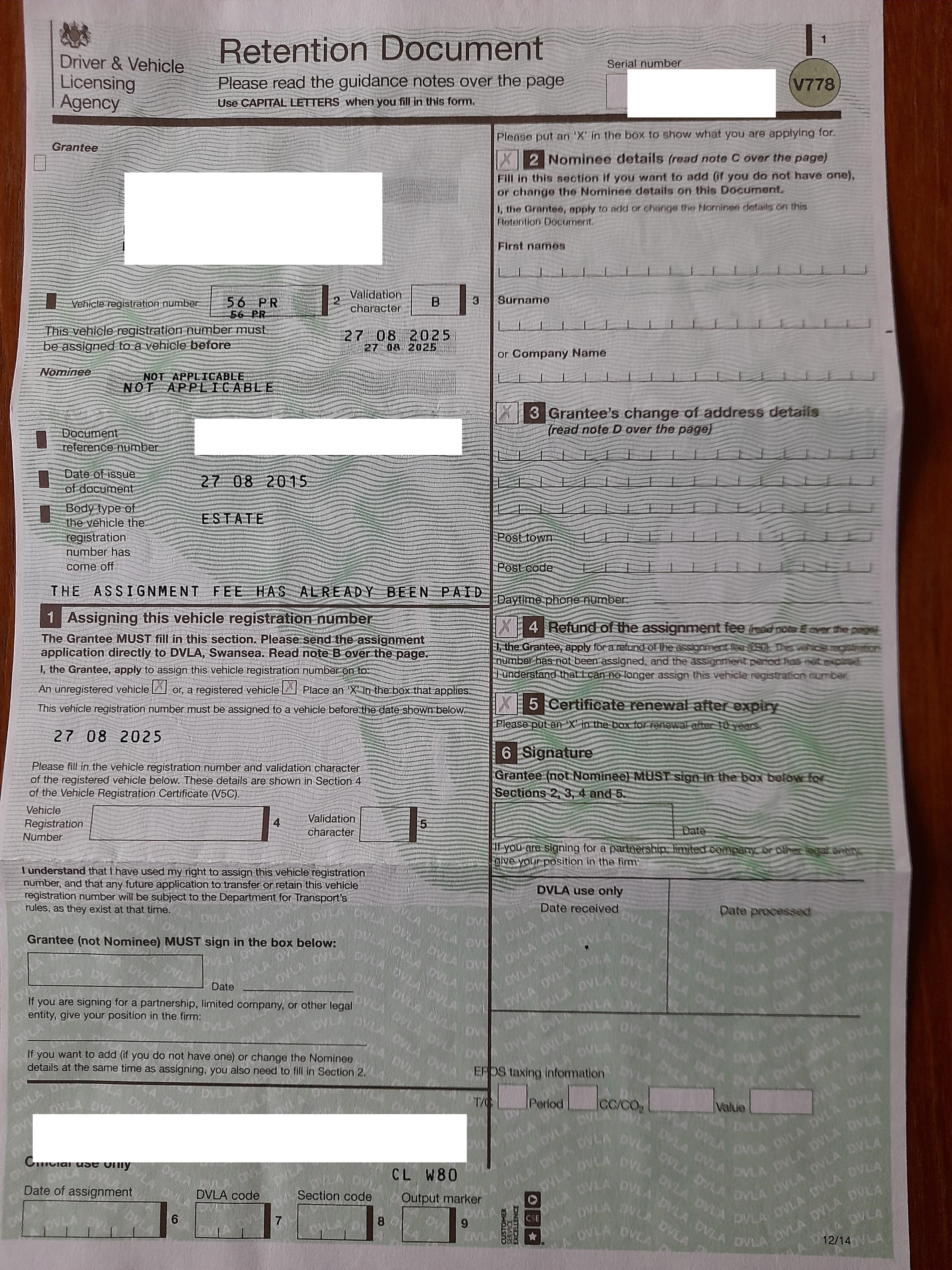 '56 PR' - NUMBER PLATE