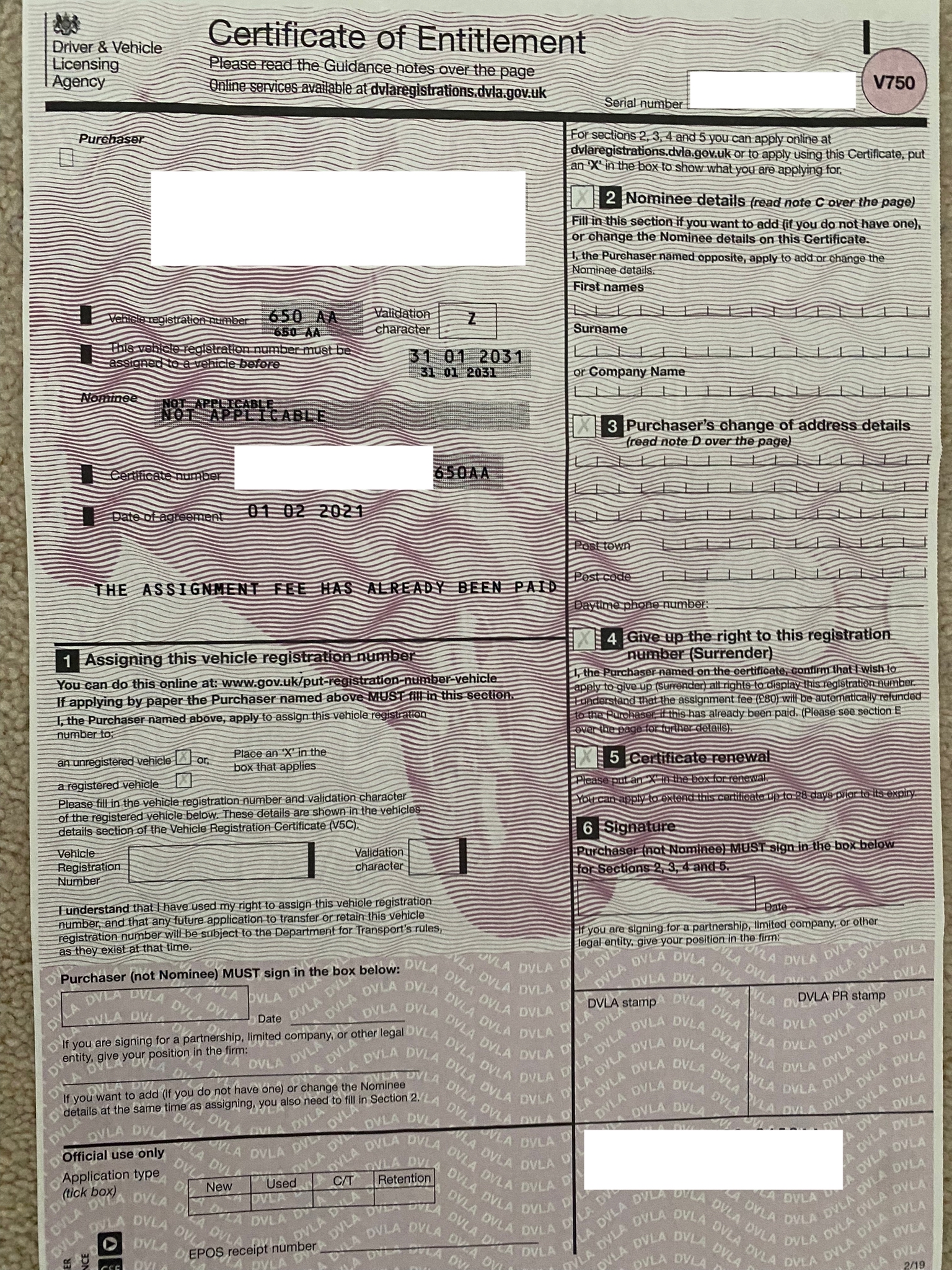 '650 AA' - NUMBER PLATE