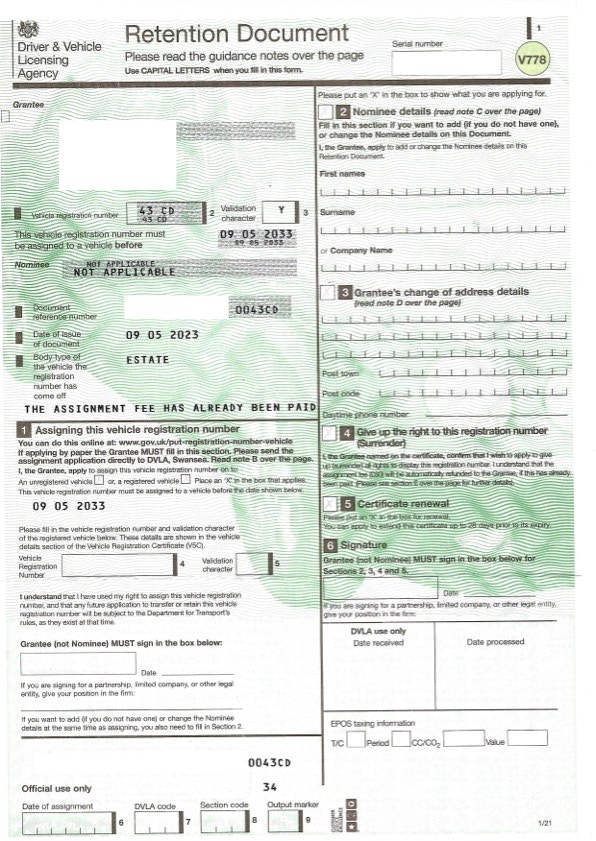 '43 CD' - NUMBER PLATE for sale by auction in , United Kingdom