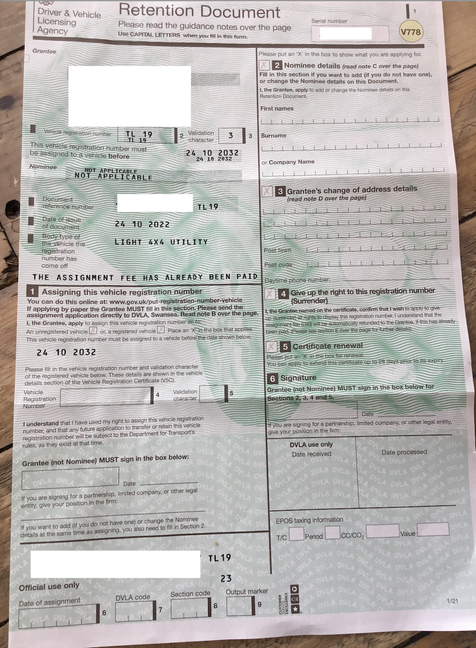 'TL 19' - NUMBER PLATE