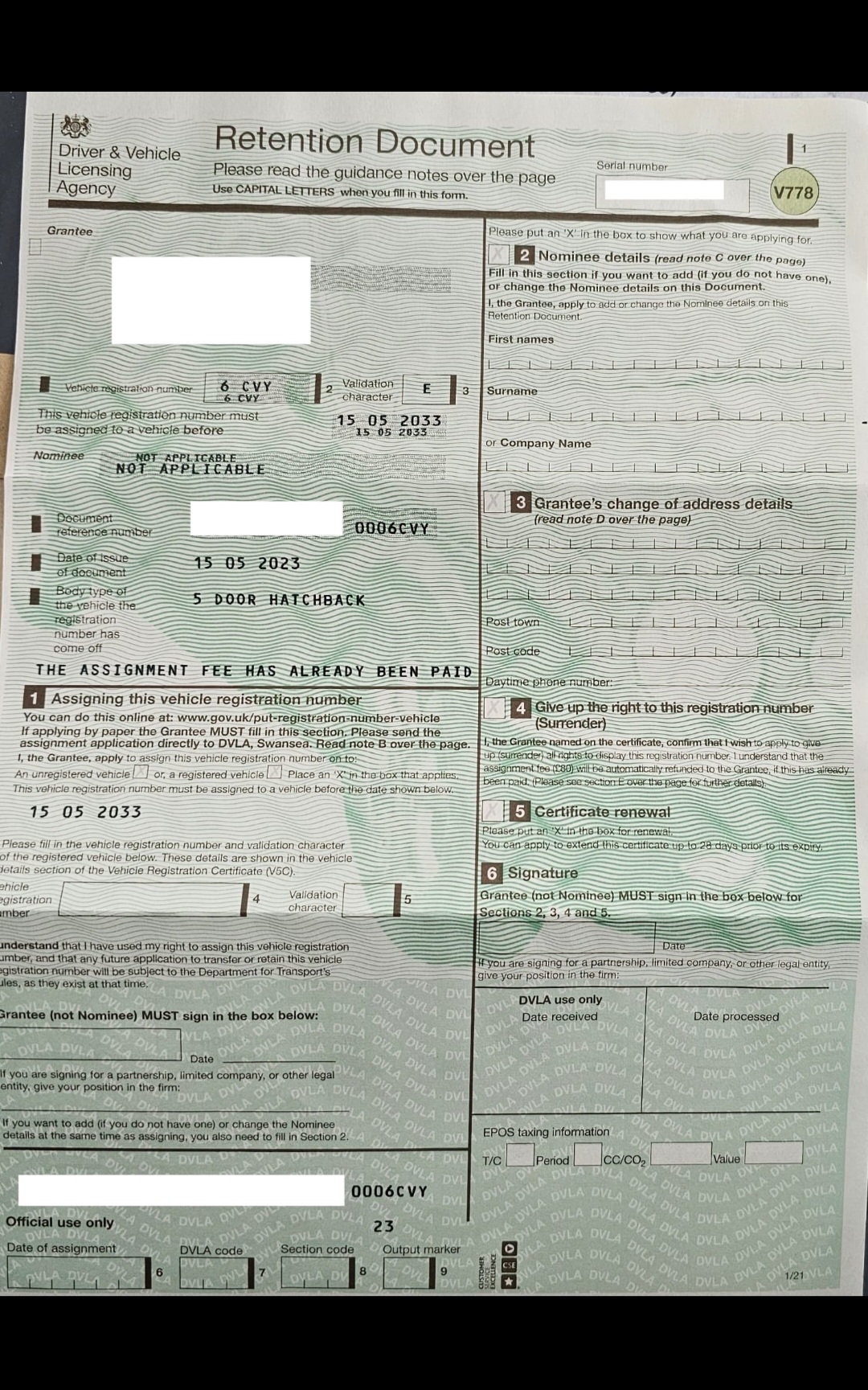 '6 CVY' - NUMBER PLATE