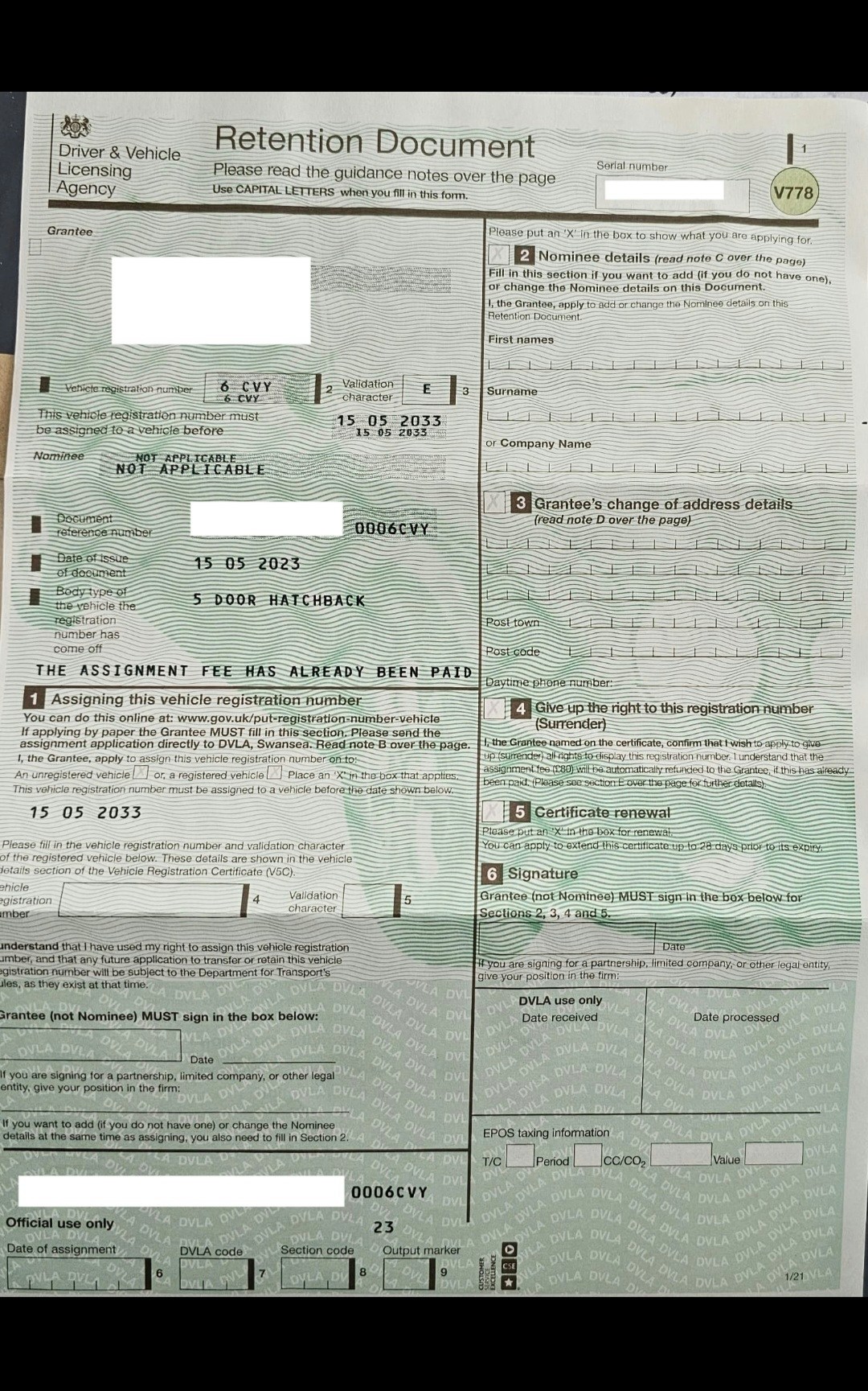 '6 CVY' - NUMBER PLATE