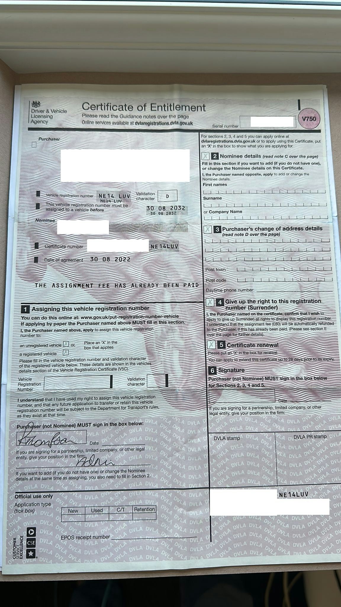 'NE14 LUV' - Number Plate for sale by auction in , United Kingdom