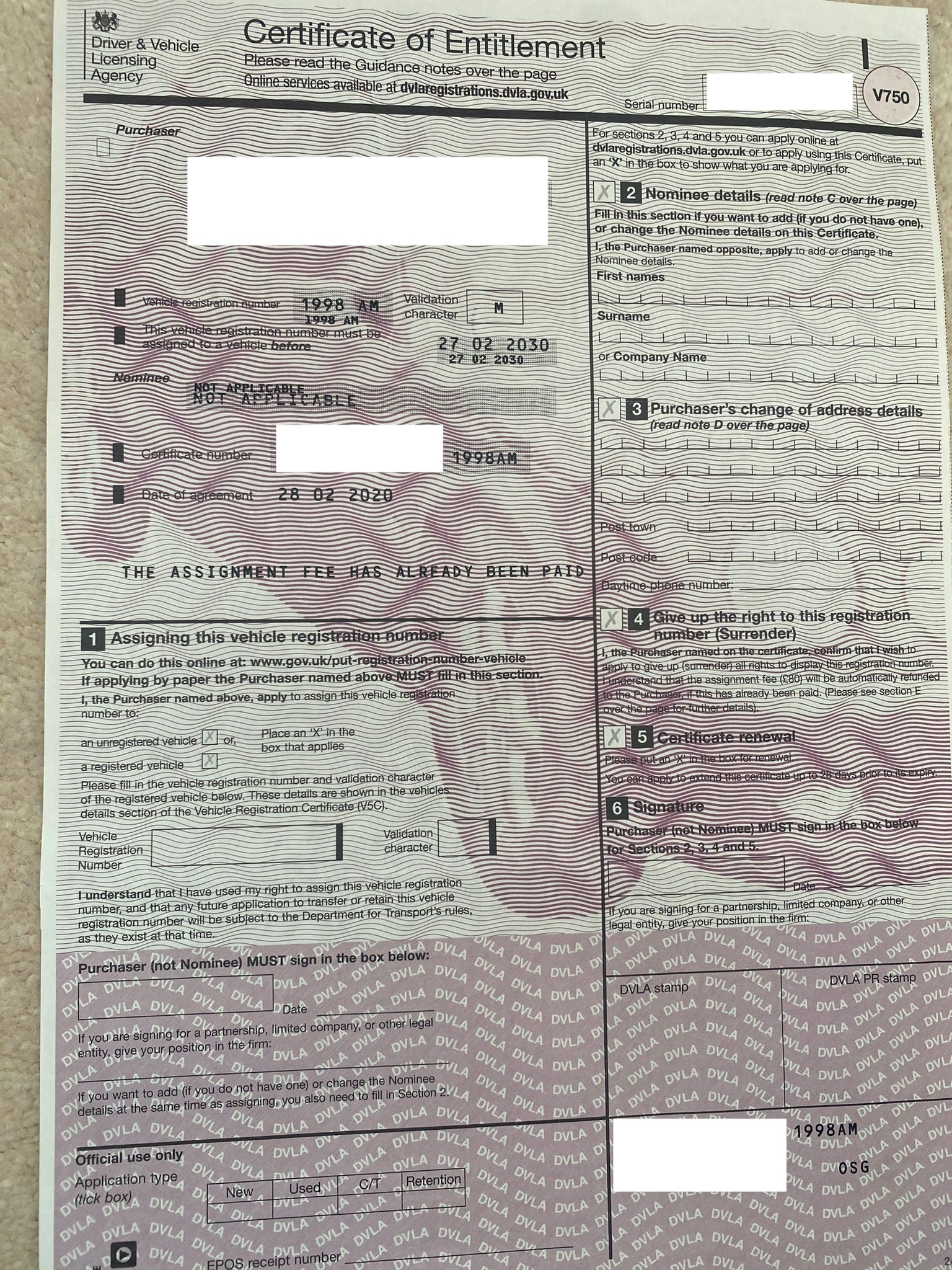 '1998 AM' - NUMBER PLATE