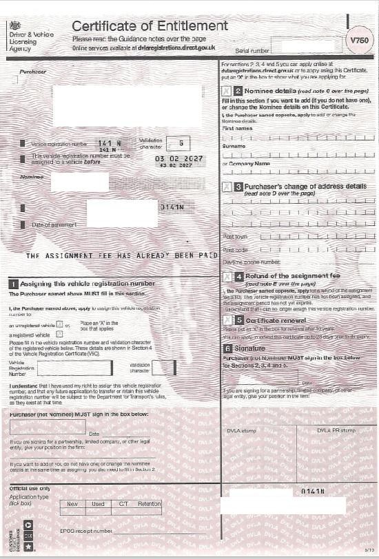'141 N' - NUMBER PLATE for sale by auction in , United Kingdom