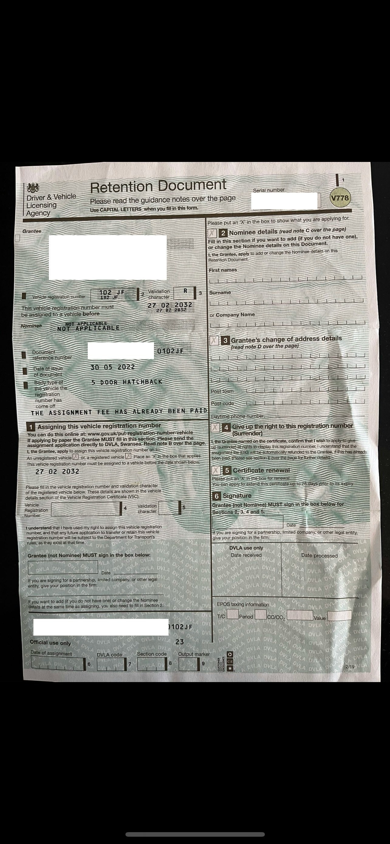 '102 JF' - NUMBER PLATE for sale by auction in , United Kingdom