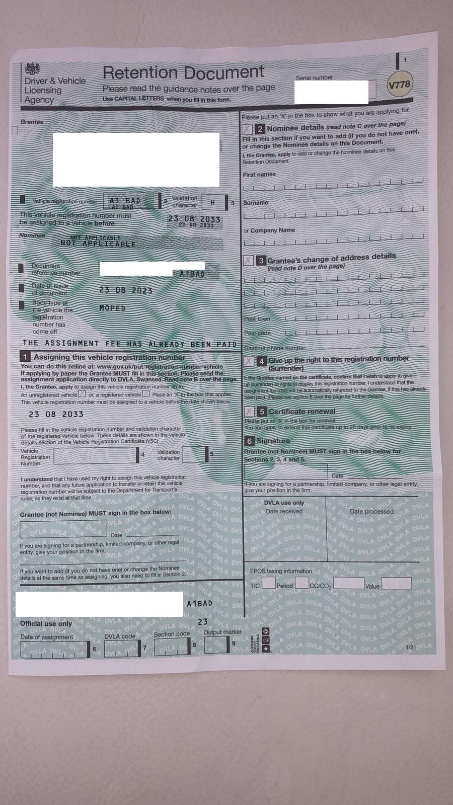 'A1 BAD' - NUMBER PLATE for sale by auctionin , United Kingdom