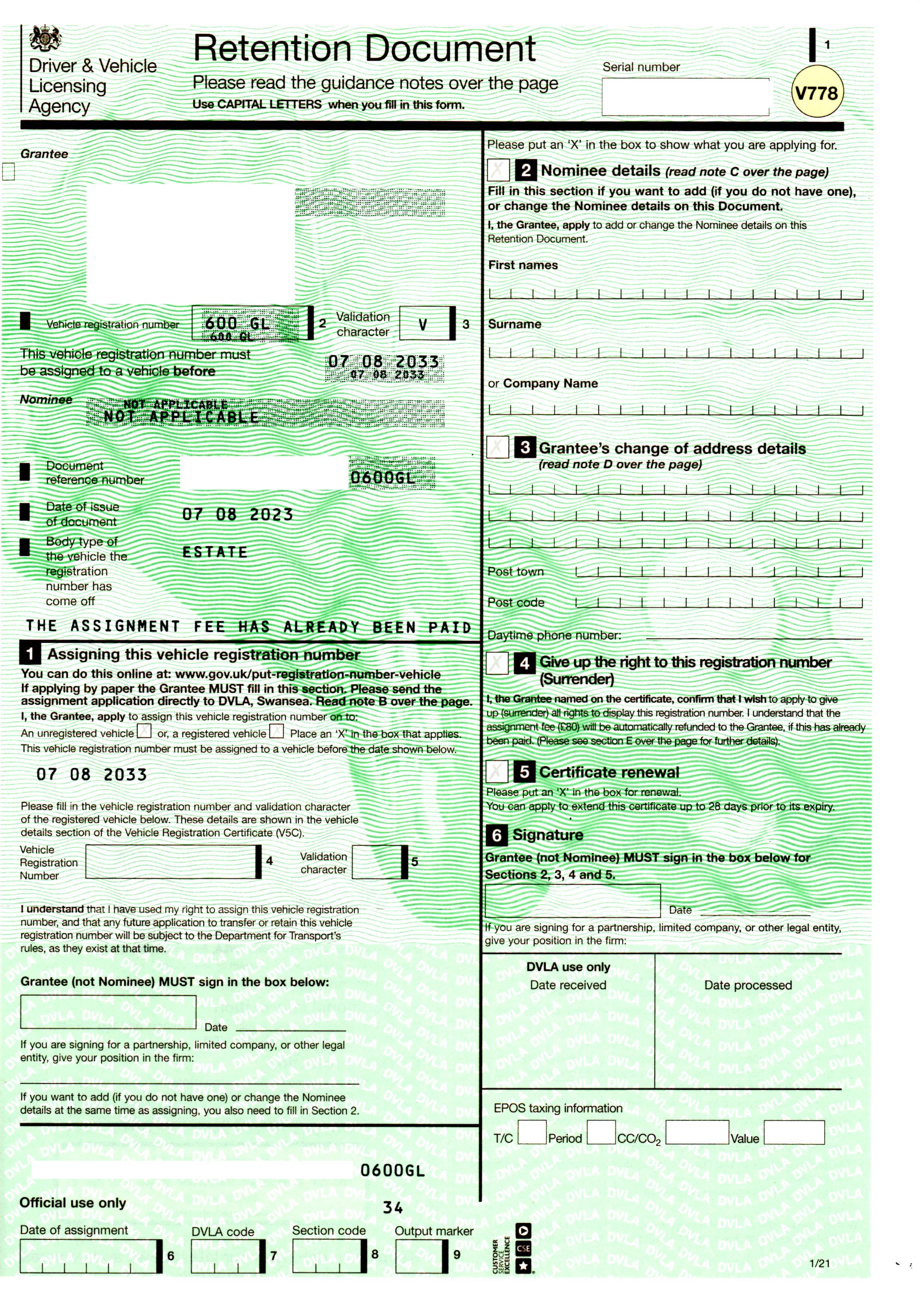 '600 GL' - NUMBER PLATE for sale by auction in , United Kingdom