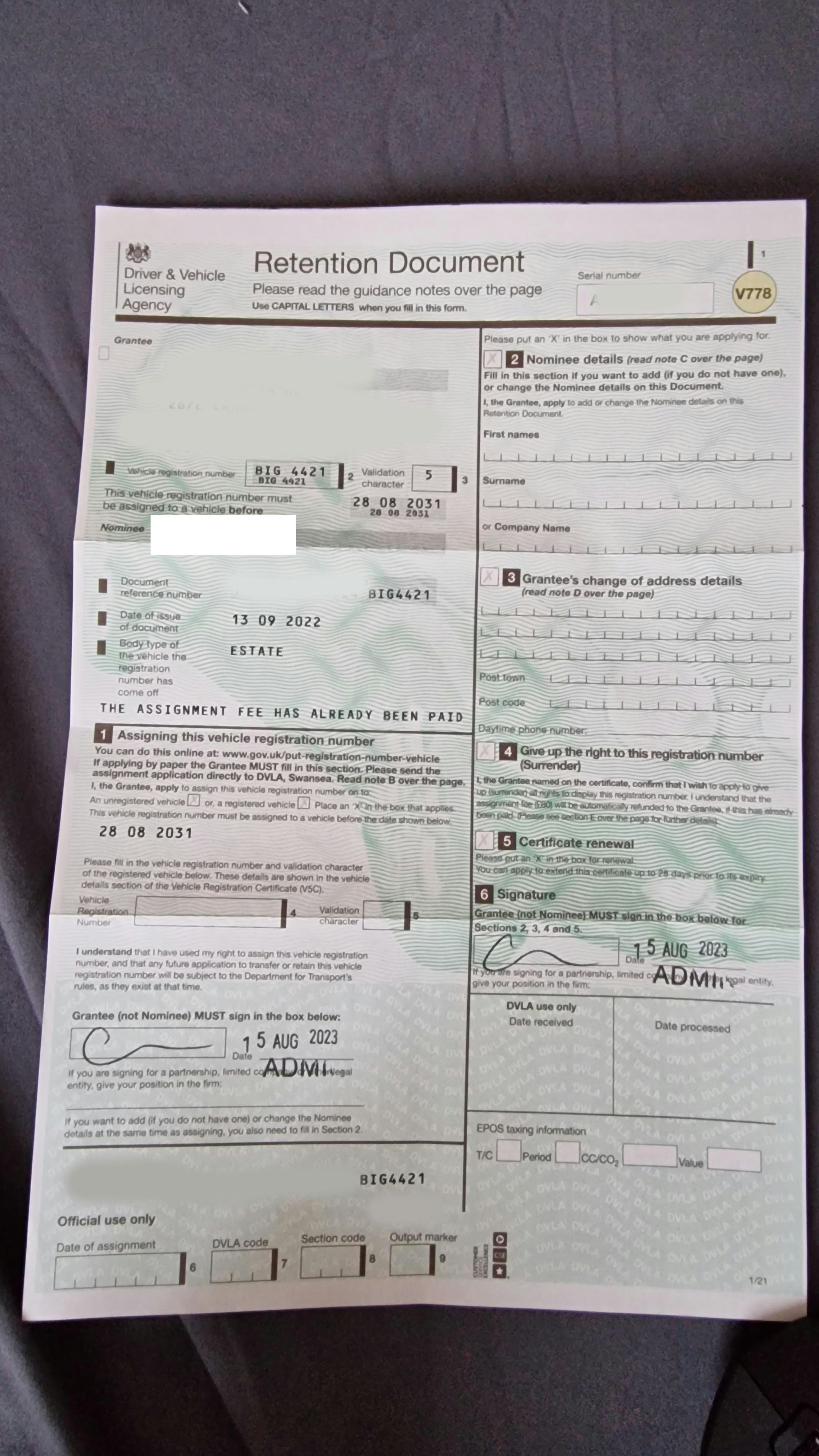 'BIG 4421' - Number Plate for sale by auction in , United Kingdom