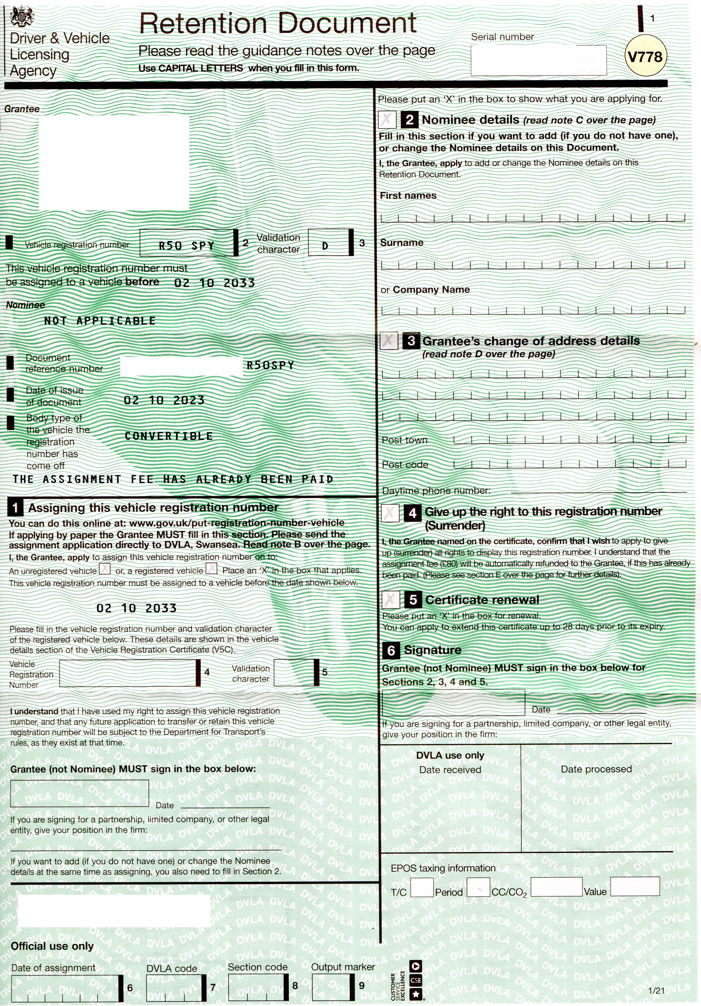 'R50 SPY' - Number Plate for sale by auction in , United Kingdom