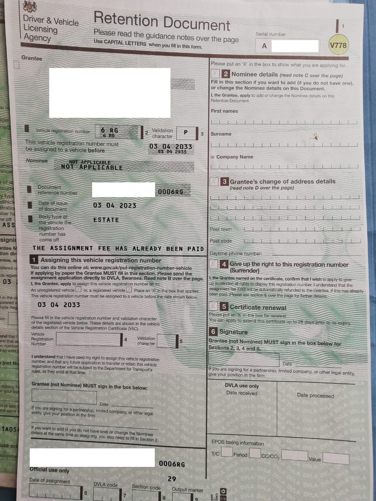 '6 RG' - Number Plate for sale by auction in , United Kingdom