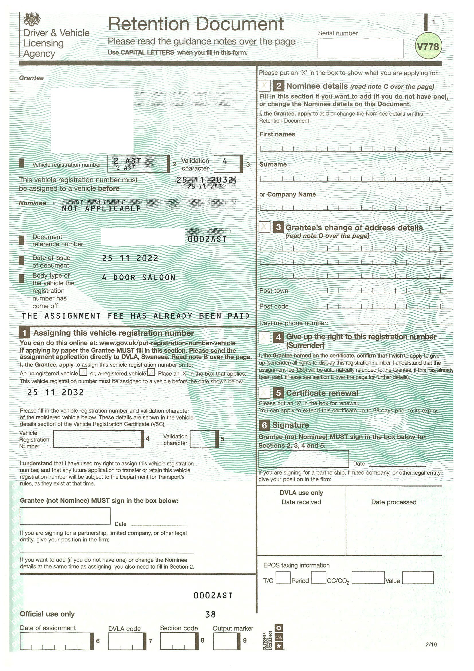 '2 AST' - Number Plate for sale by auction in , United Kingdom