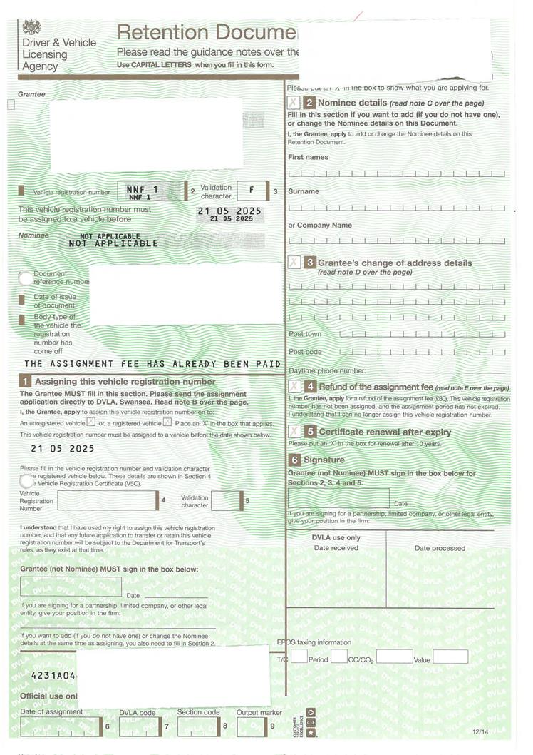 'NNF 1' - Number Plate for sale by auction in , United Kingdom