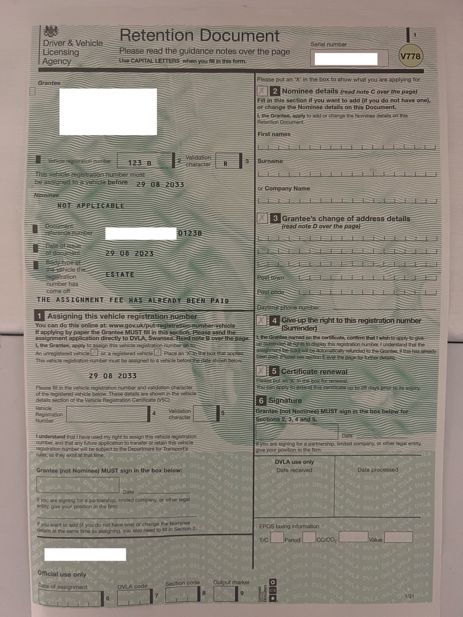 '123 B' - Number Plate for sale by auction in , United Kingdom