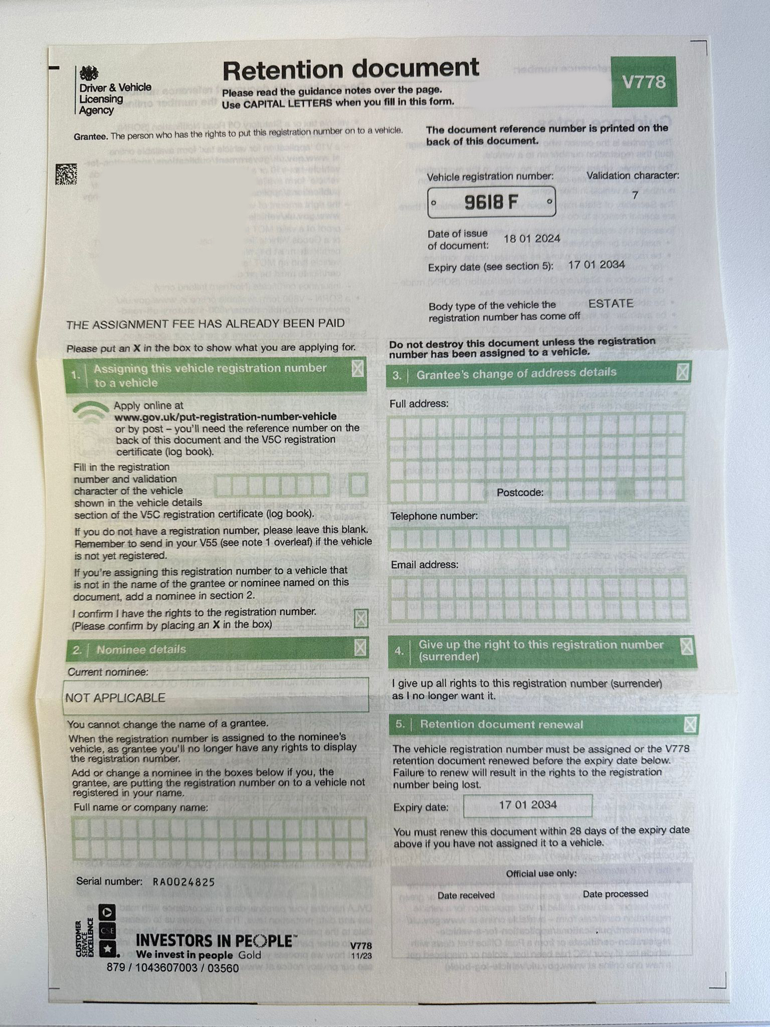 '9618 F' - Number Plate for sale by auction in , United Kingdom