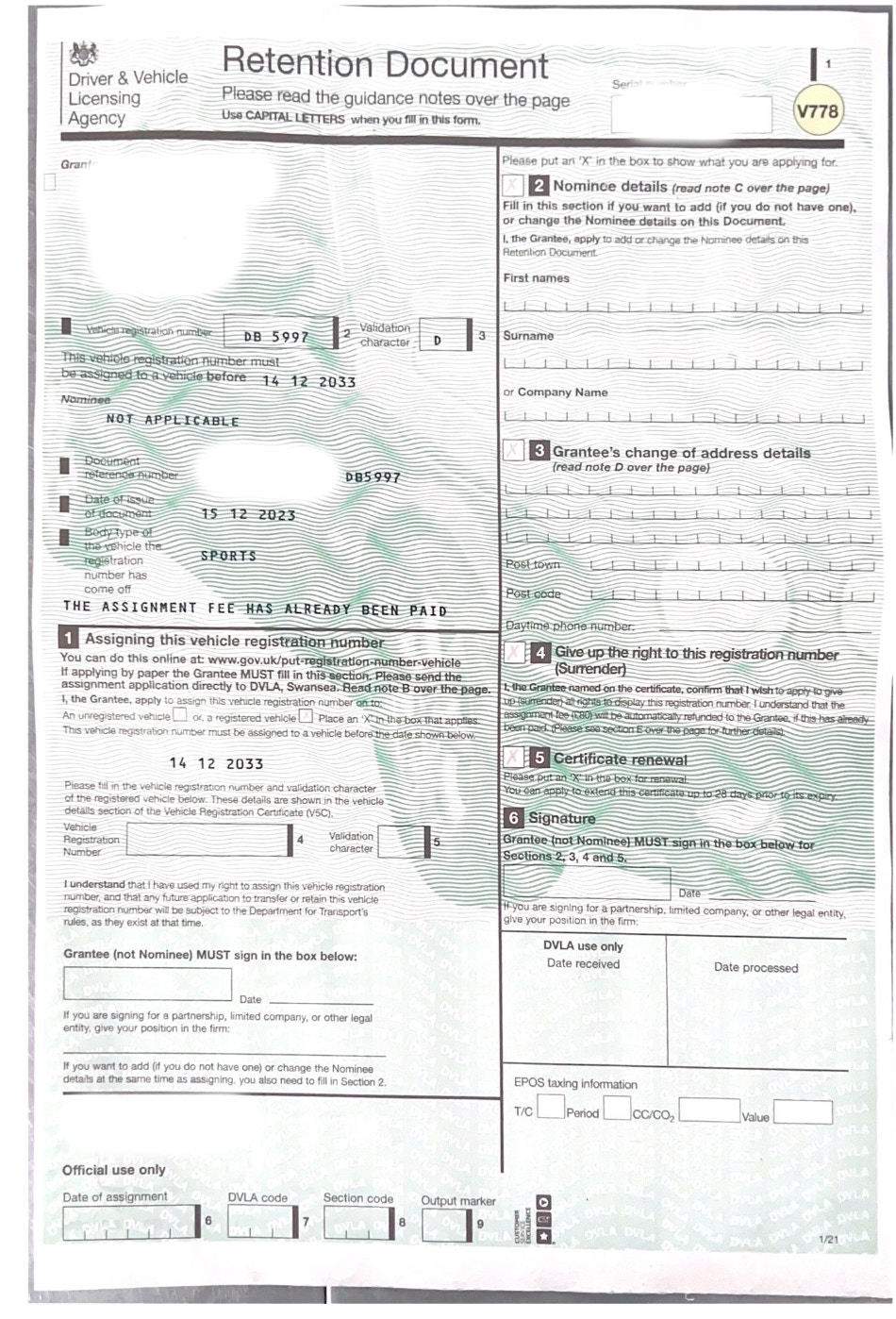 'DB 5997' - Number Plate for sale by auction in , United Kingdom
