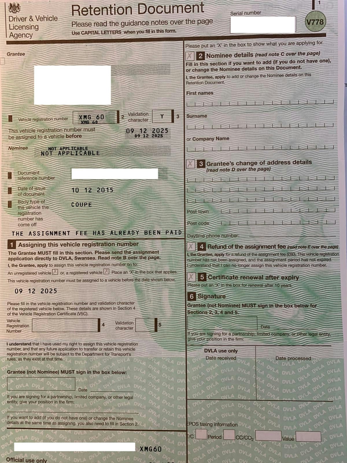 'XMG 60' - NUMBER PLATE