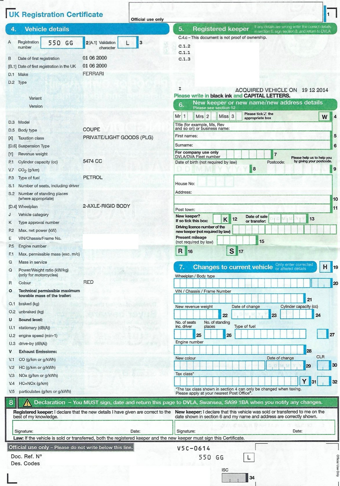 '550 GG' - NUMBER PLATE
