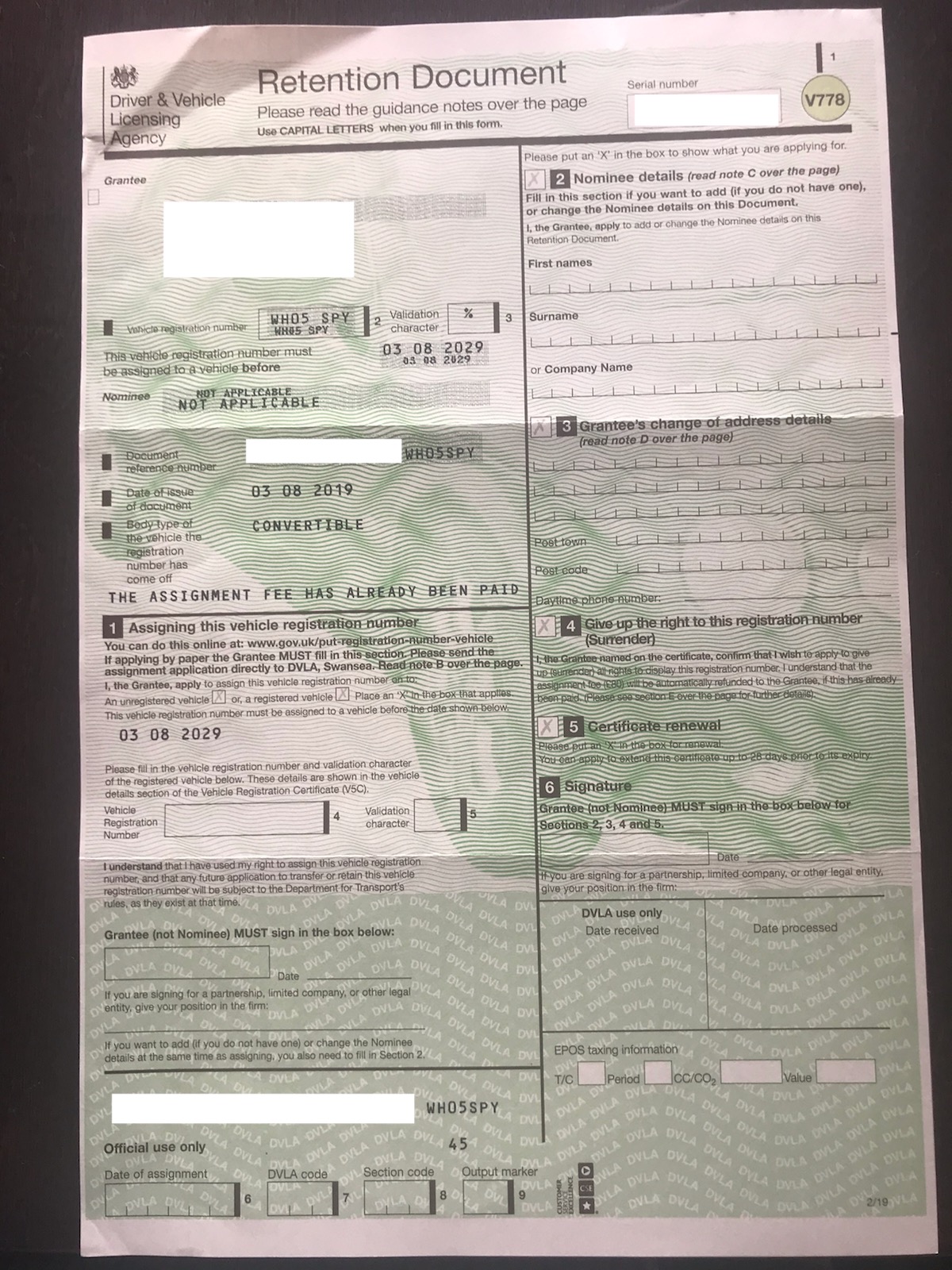 'WH03 SPY' / 'WH05 SPY' - SET OF NUMBER PLATES