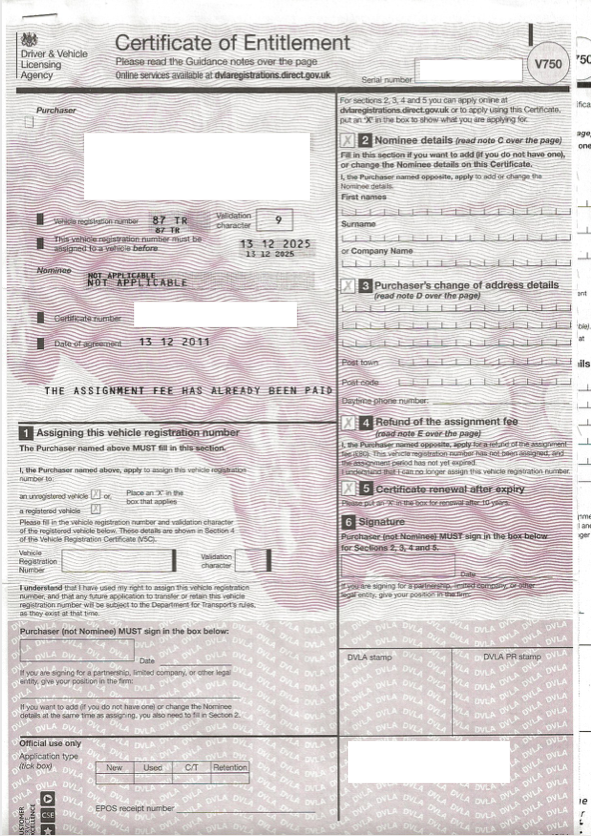 '87 TR' - NUMBER PLATE