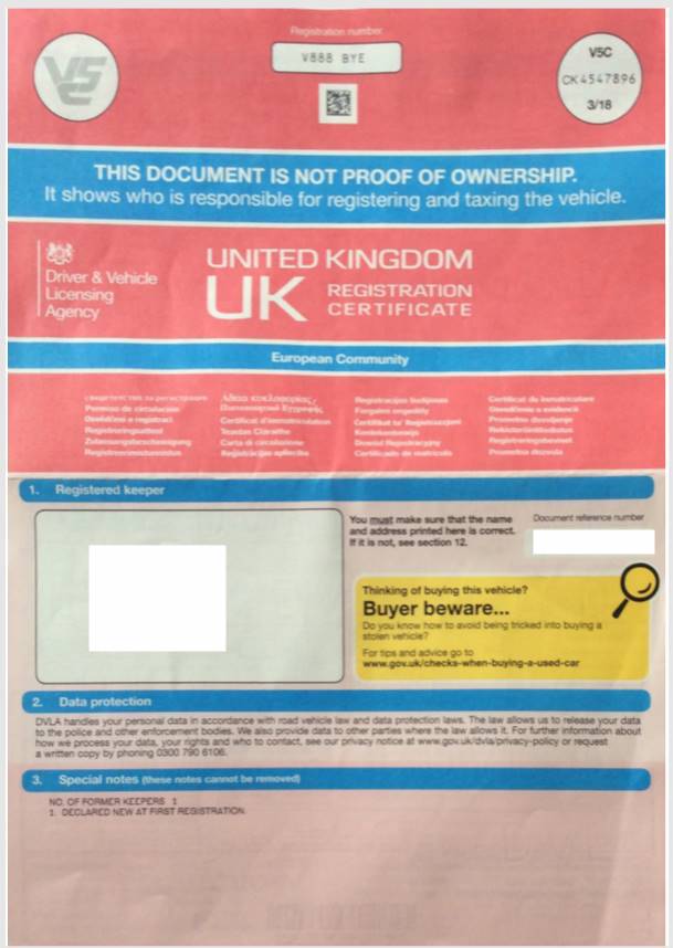 'V888 BYE' - NUMBER PLATE