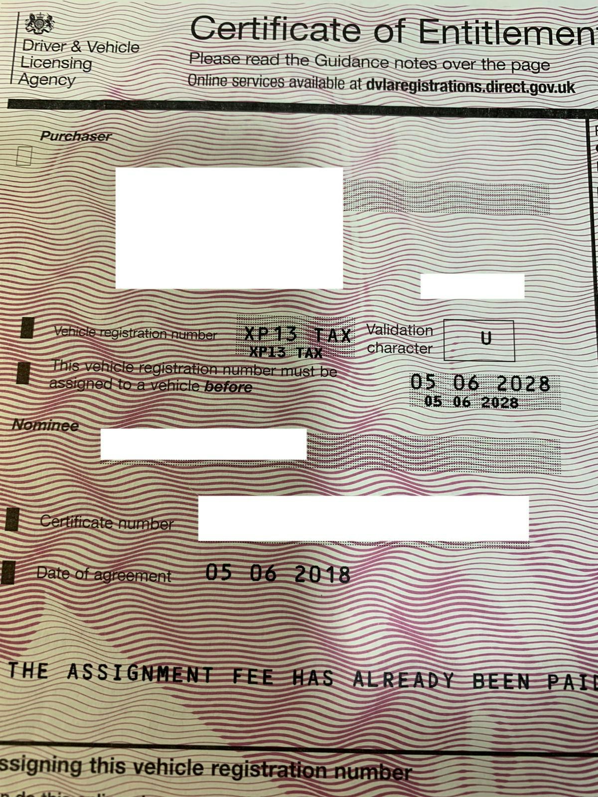 'XP13 TAX' - NUMBER PLATE for sale by auction in , United Kingdom