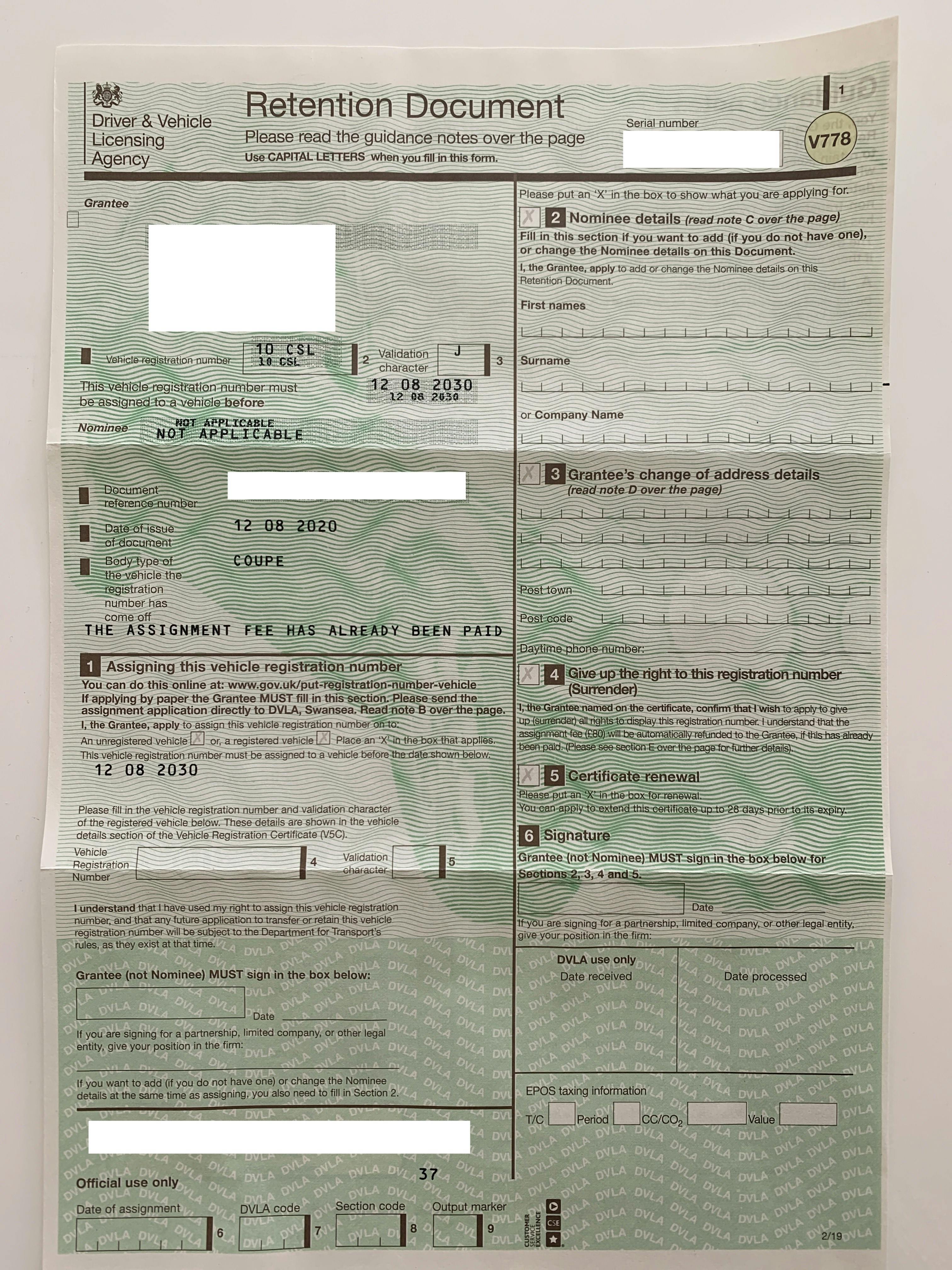 '10 CSL' - NUMBER PLATE