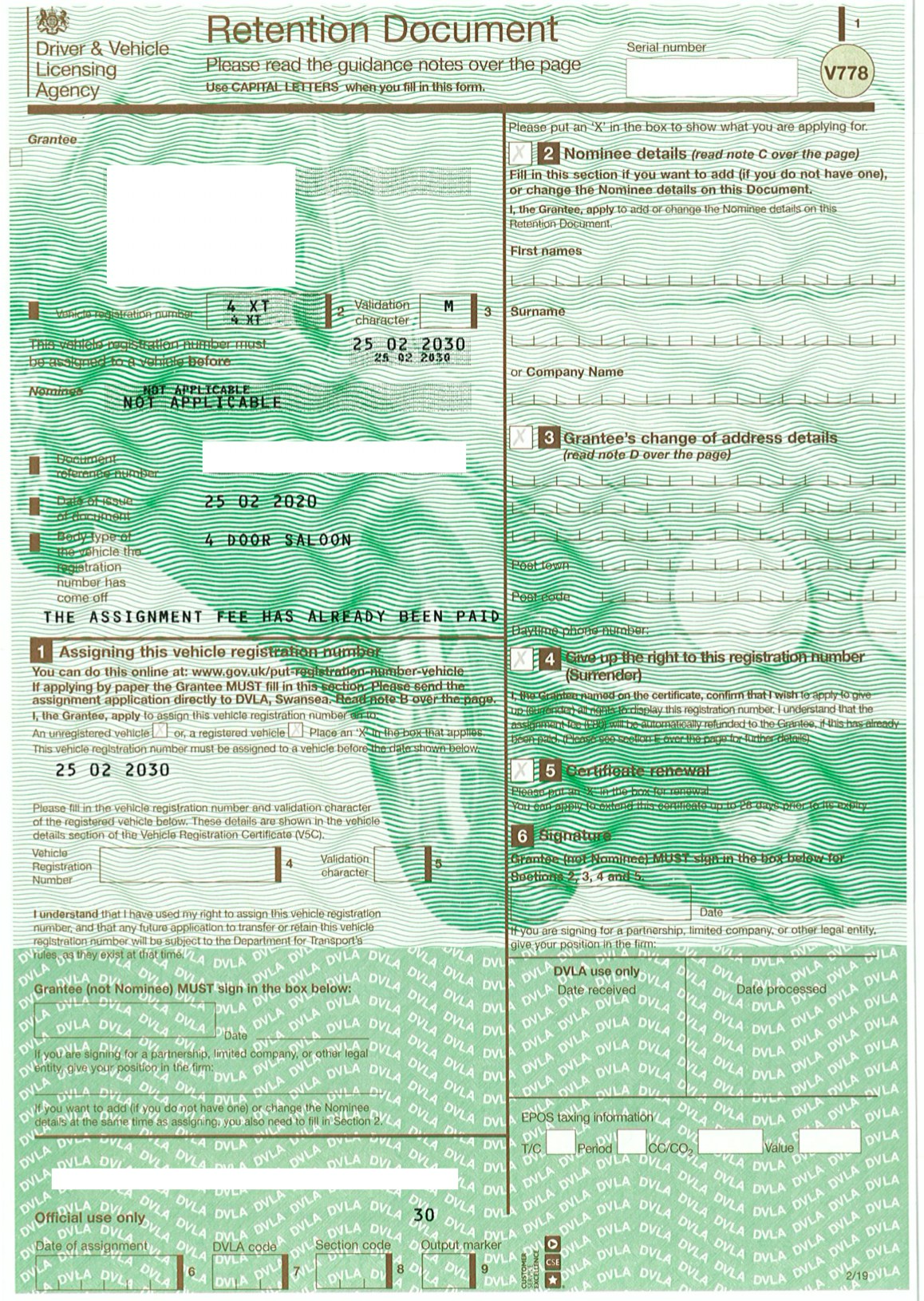 '4 XT' - NUMBER PLATE for sale by auction in , United Kingdom