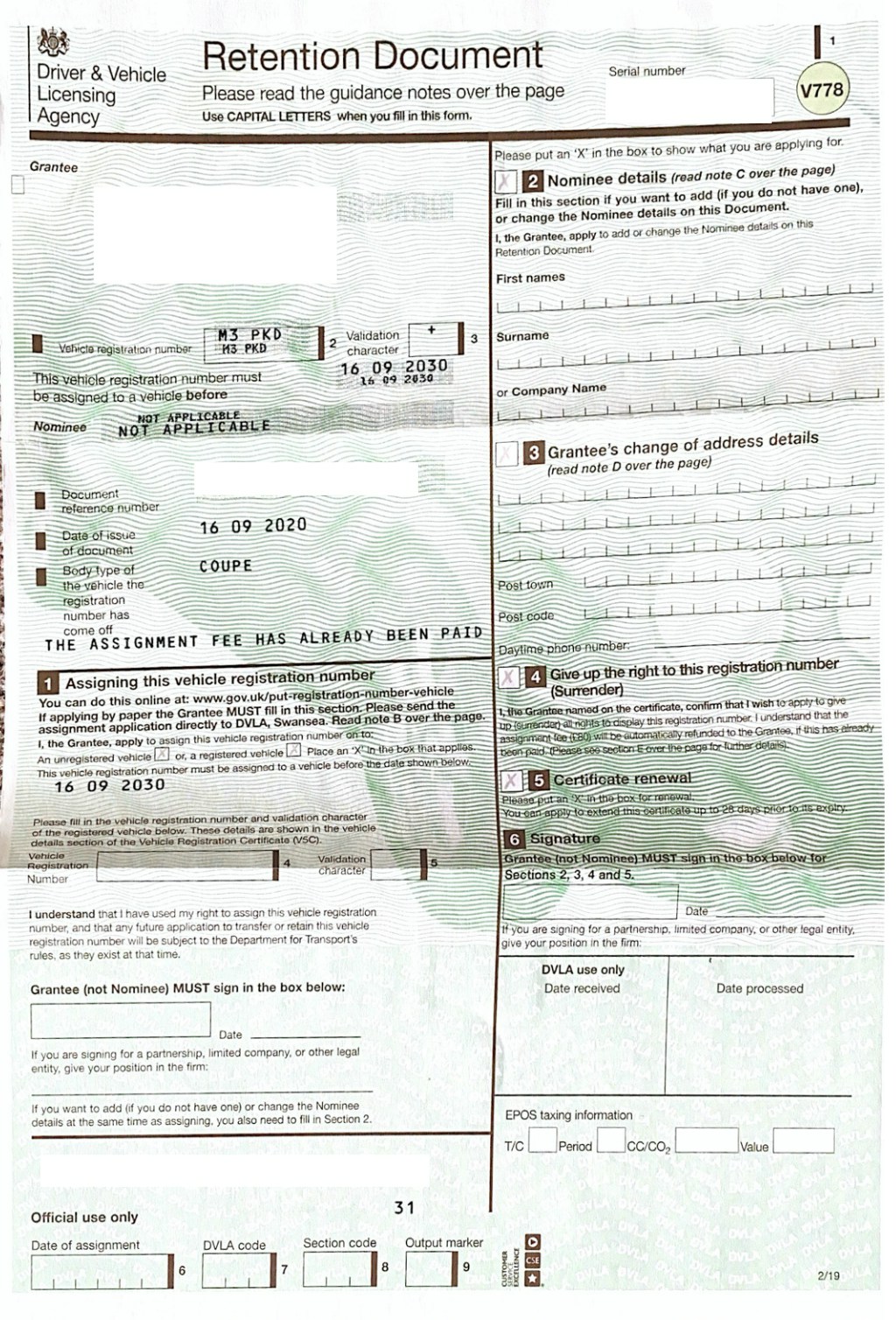 'M3 PKD' - NUMBER PLATE for sale by auction in , United Kingdom