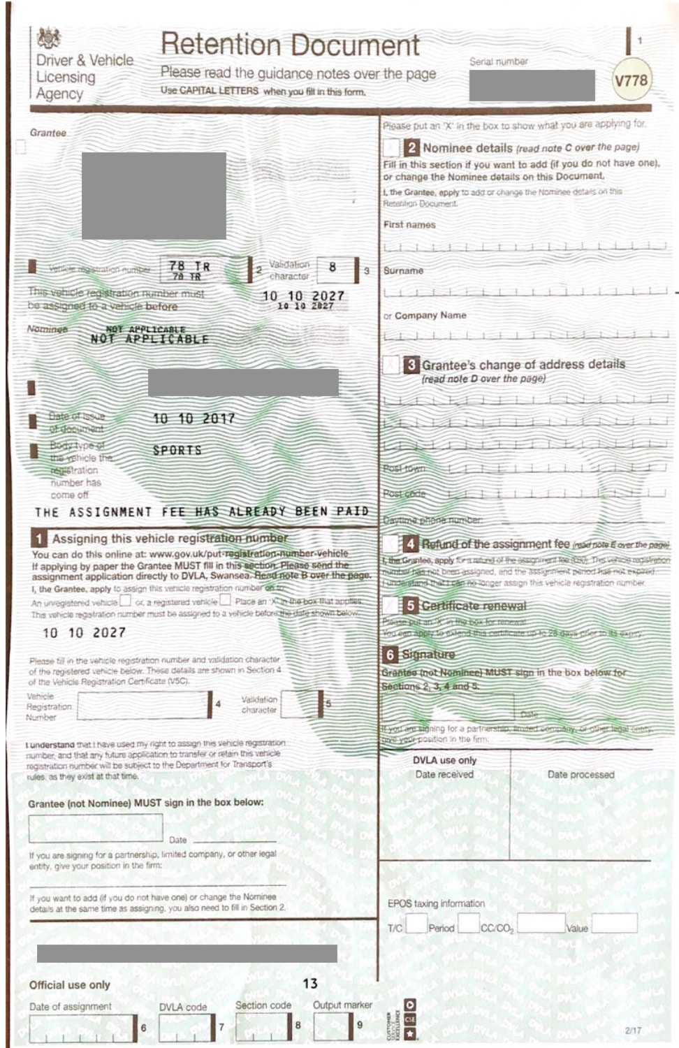 '78 TR' - NUMBER PLATE for sale by auction in , United Kingdom